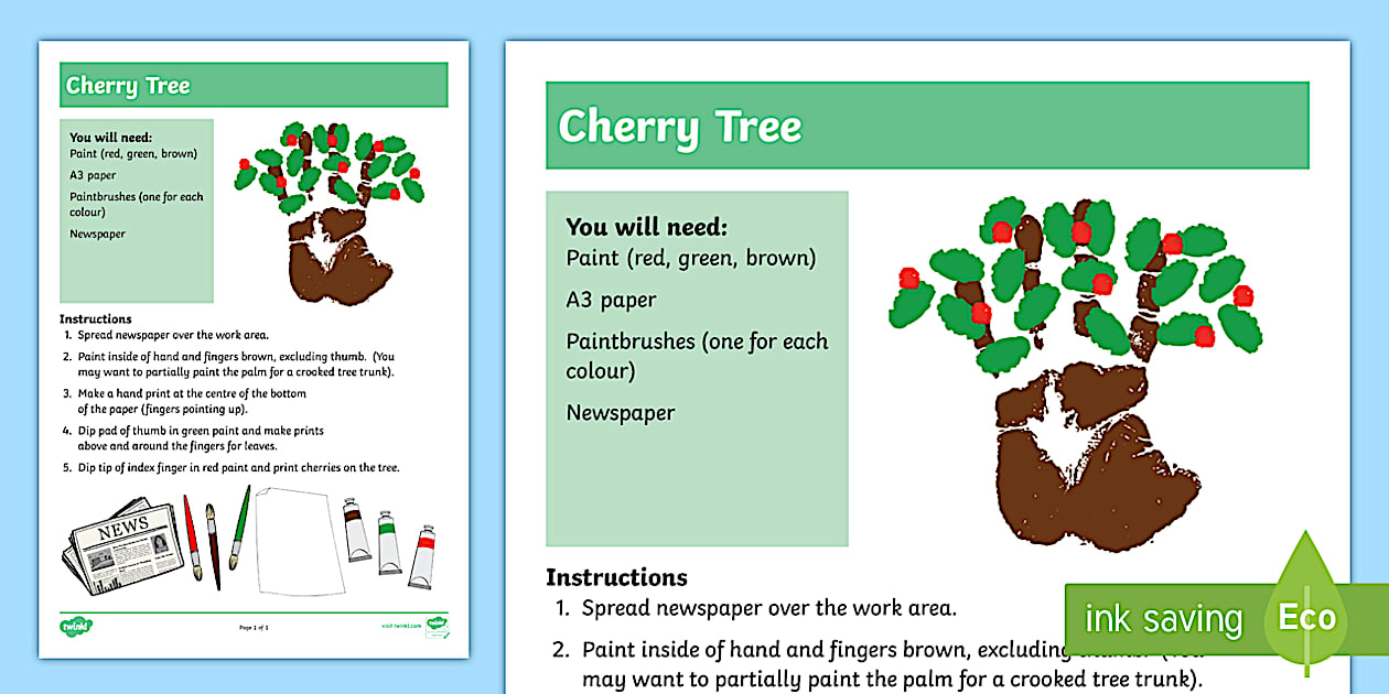 Cherry Tree Finger Painting Activity (teacher made) - Twinkl