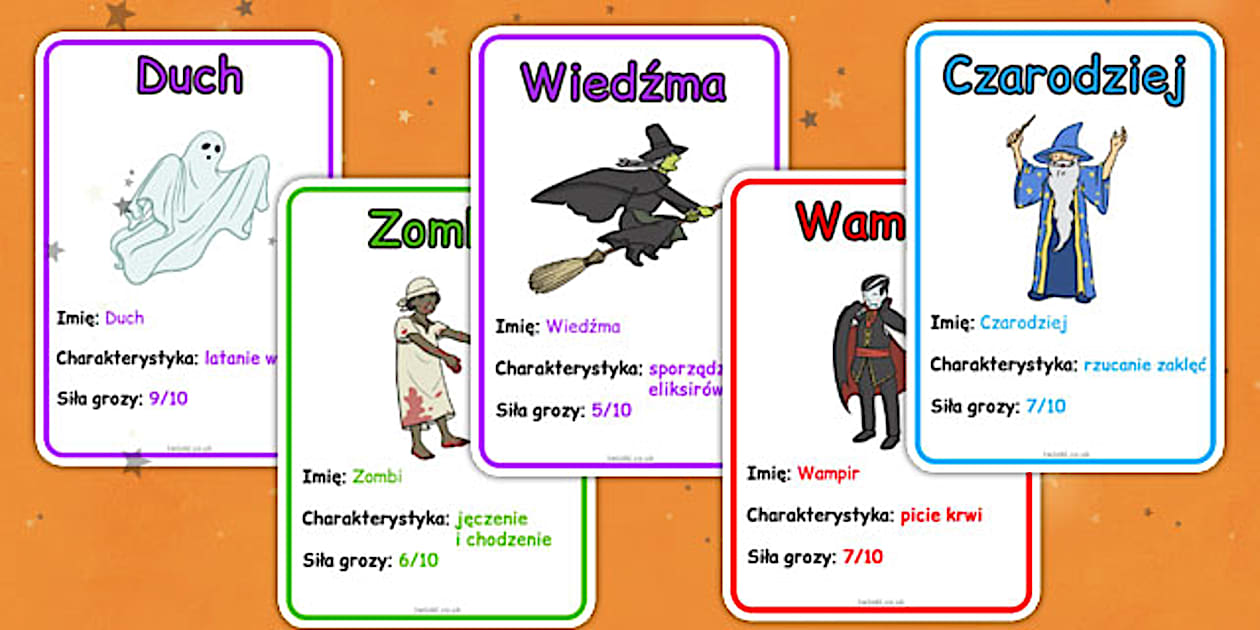 Gra karciana Bohaterowie Halloween po polsku (teacher made)