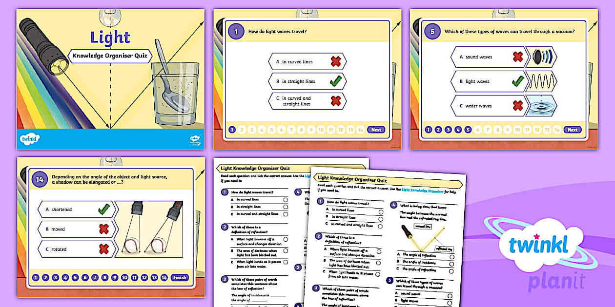 Retrieval Practice: Science: Light: Year 6: Knowledge Organiser Quiz