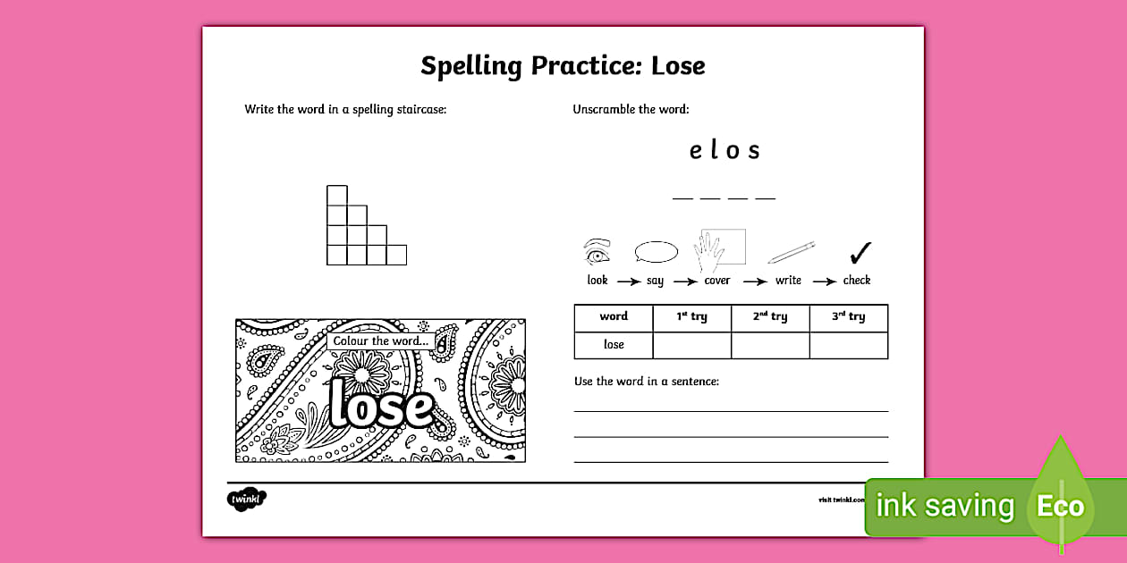 Lose Spelling Practice Worksheet (teacher made) - Twinkl