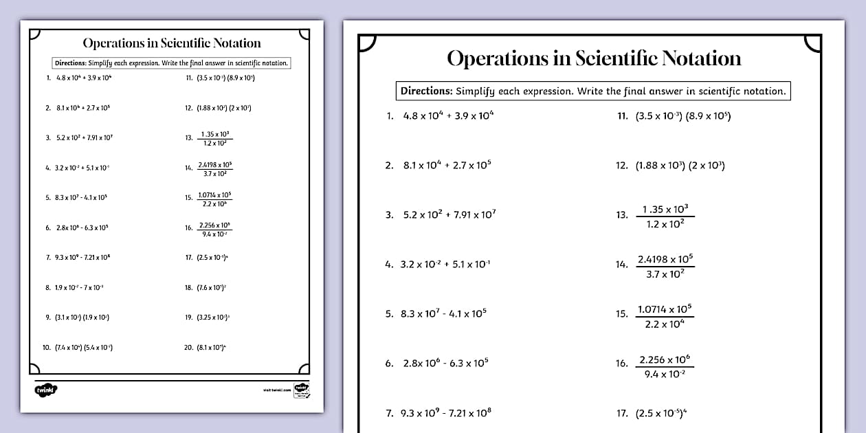 Eighth Grade Operations in Scientific Notation Practice
