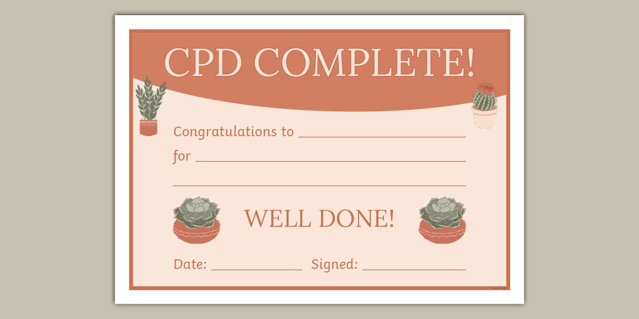 Succulents-Themed CPD Complete Certificate (Teacher-Made)