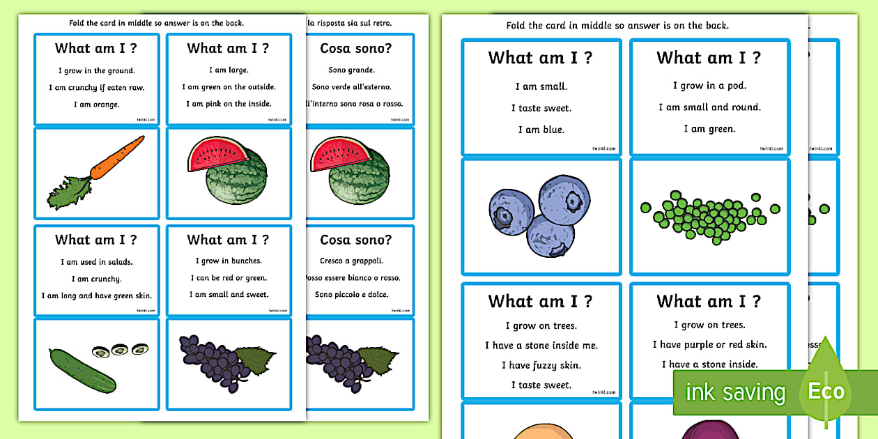 What Am I? Fruit and Vegetables Guessing Game English/Italian