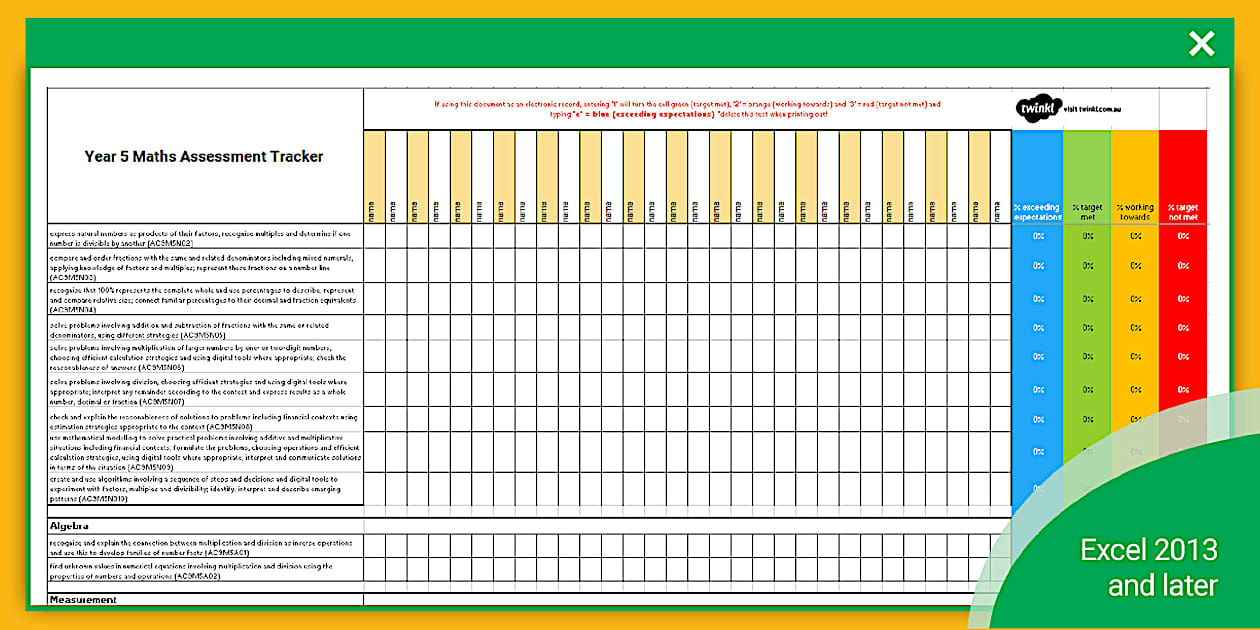 Australian Curriculum Year 5 Mathematics Assessment Tracker