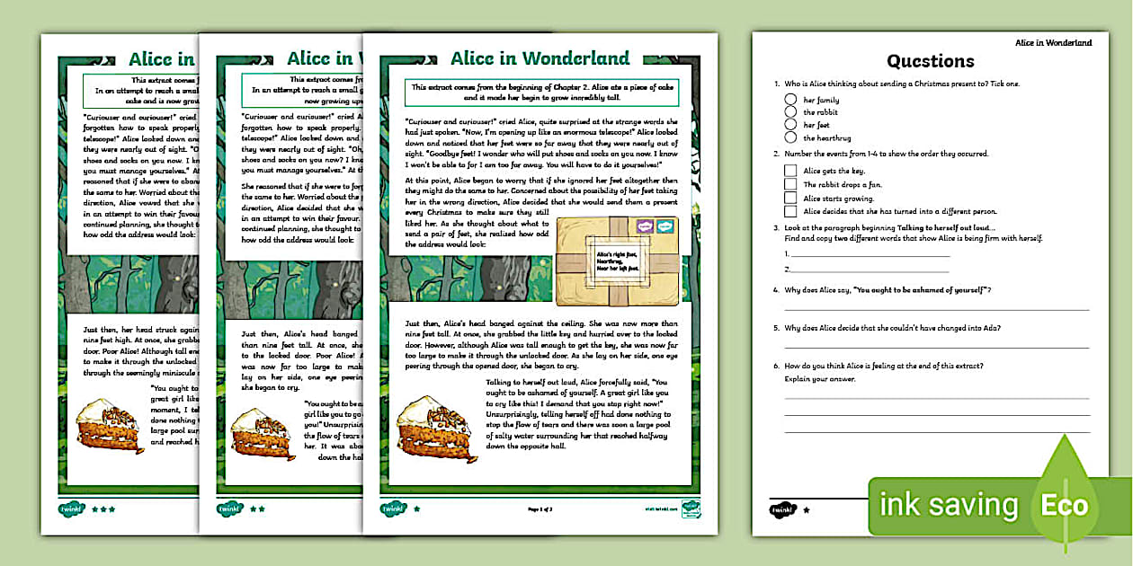 'Alice in Wonderland' Reading Comprehension - Differentiated