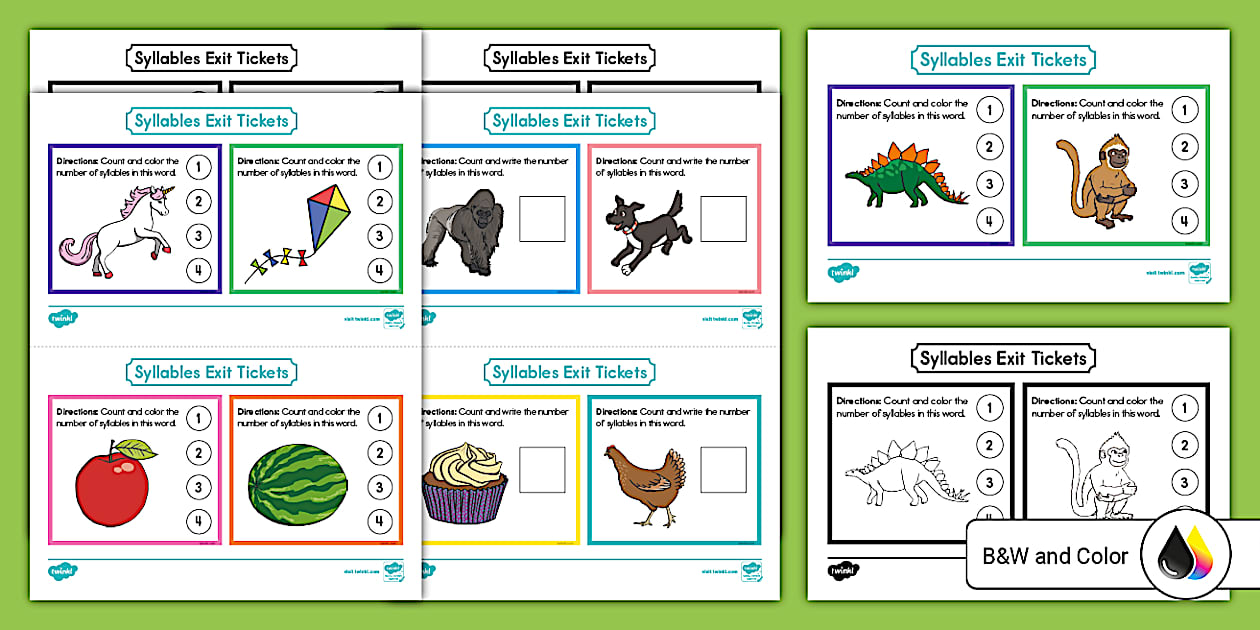 Kindergarten Syllables Exit Tickets (teacher made) - Twinkl