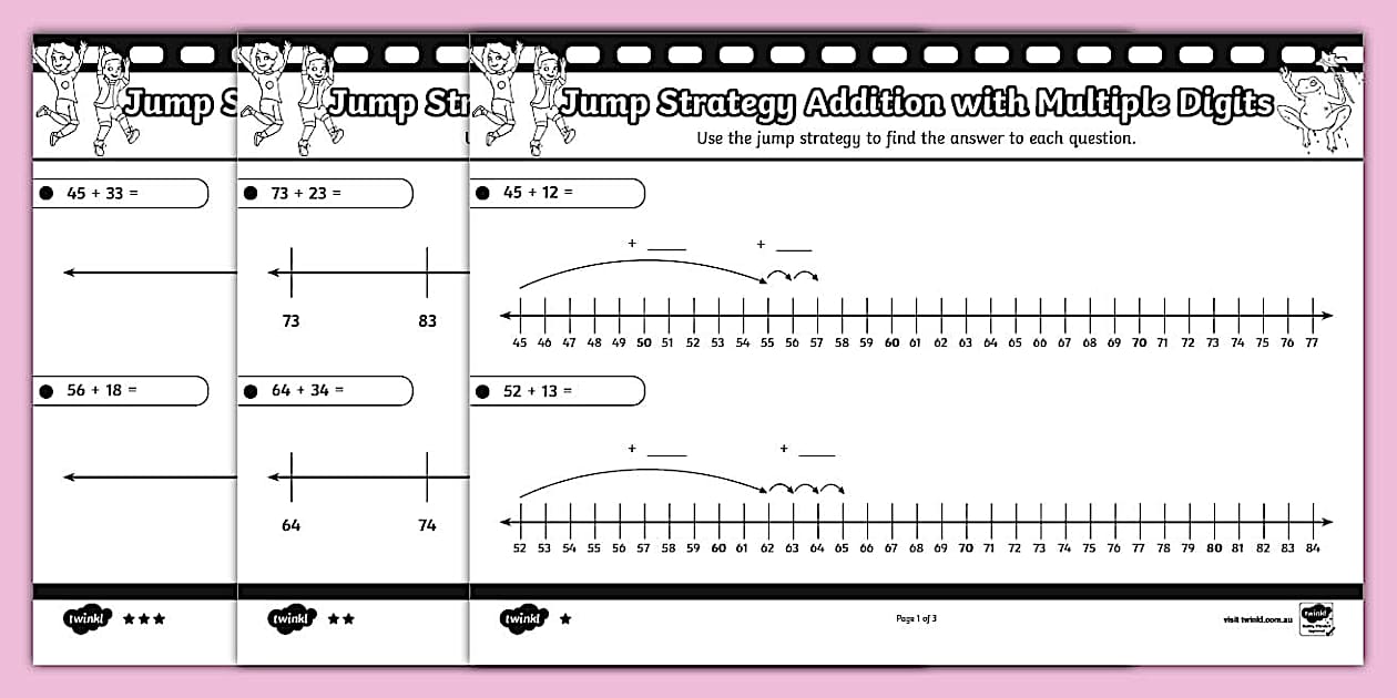 Jump Strategy Addition Two Digits Activity Sheets - Twinkl