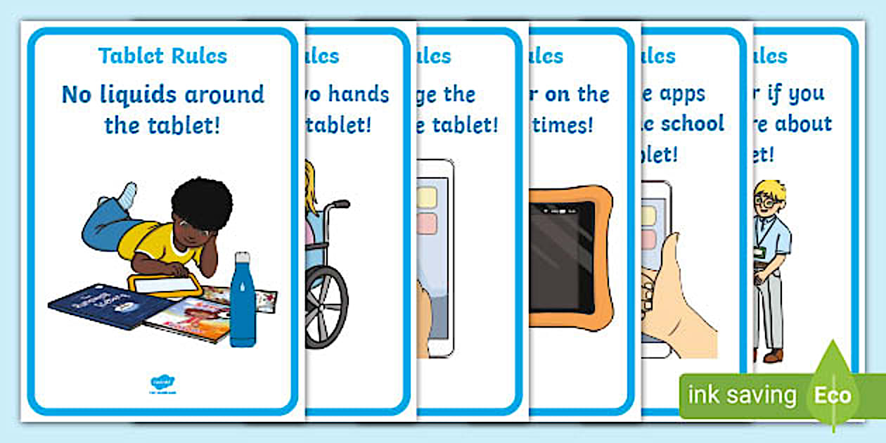 Using Tablets Safely Display Posters (teacher made) - Twinkl