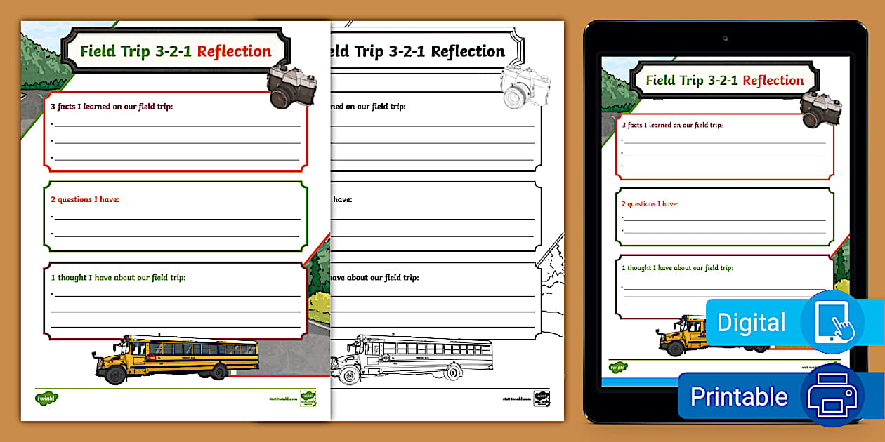 Field Trip 3-2-1 Reflection Worksheet for 3rd-5th Grade