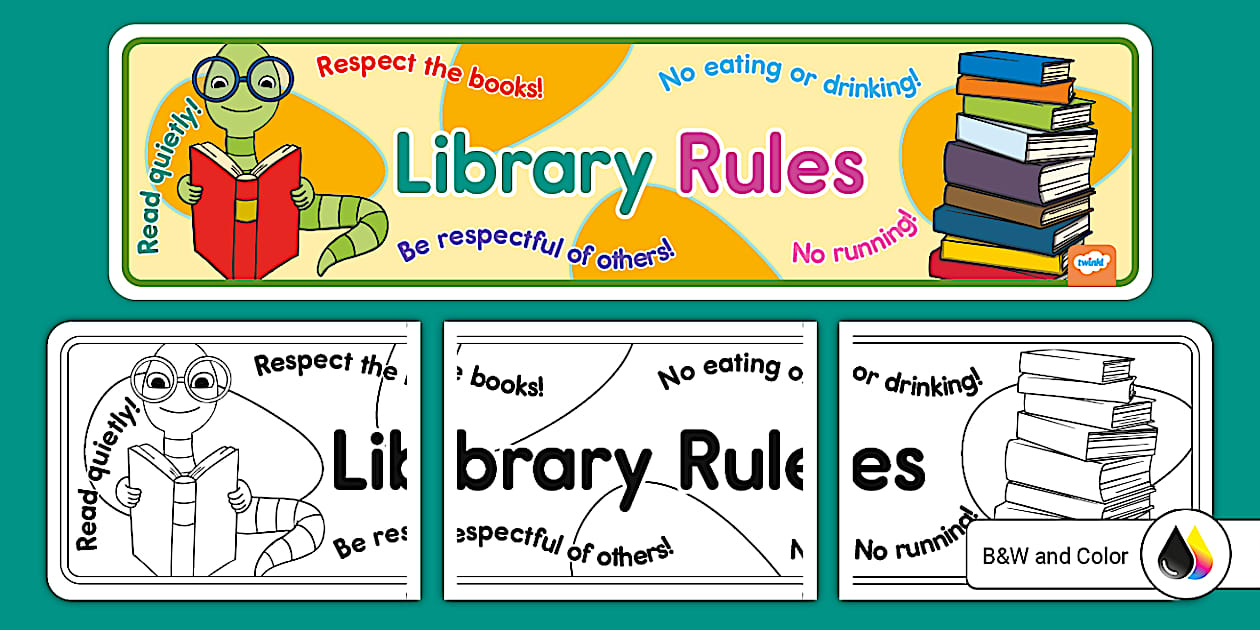 Library Rules Banner (Teacher-Made) - Twinkl