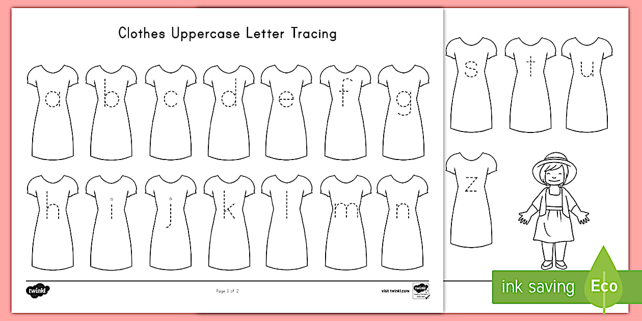 Clothes Uppercase Letter Tracing Worksheet (teacher made)