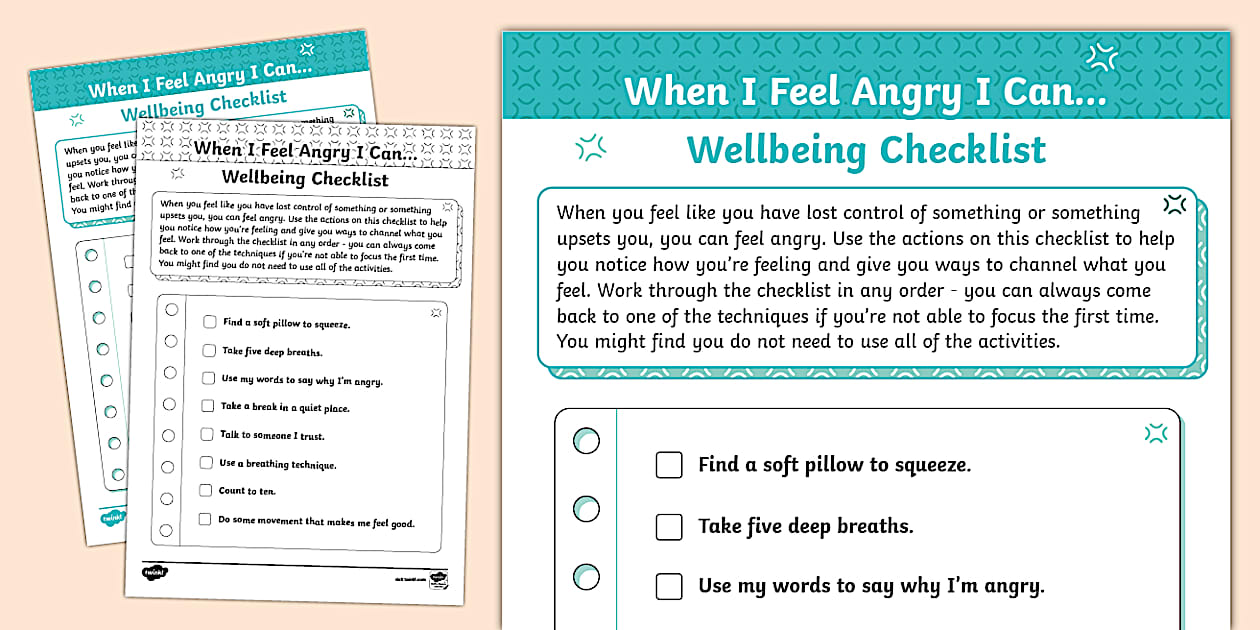 When I Feel Angry, I Can... Wellbeing Checklist - Twinkl