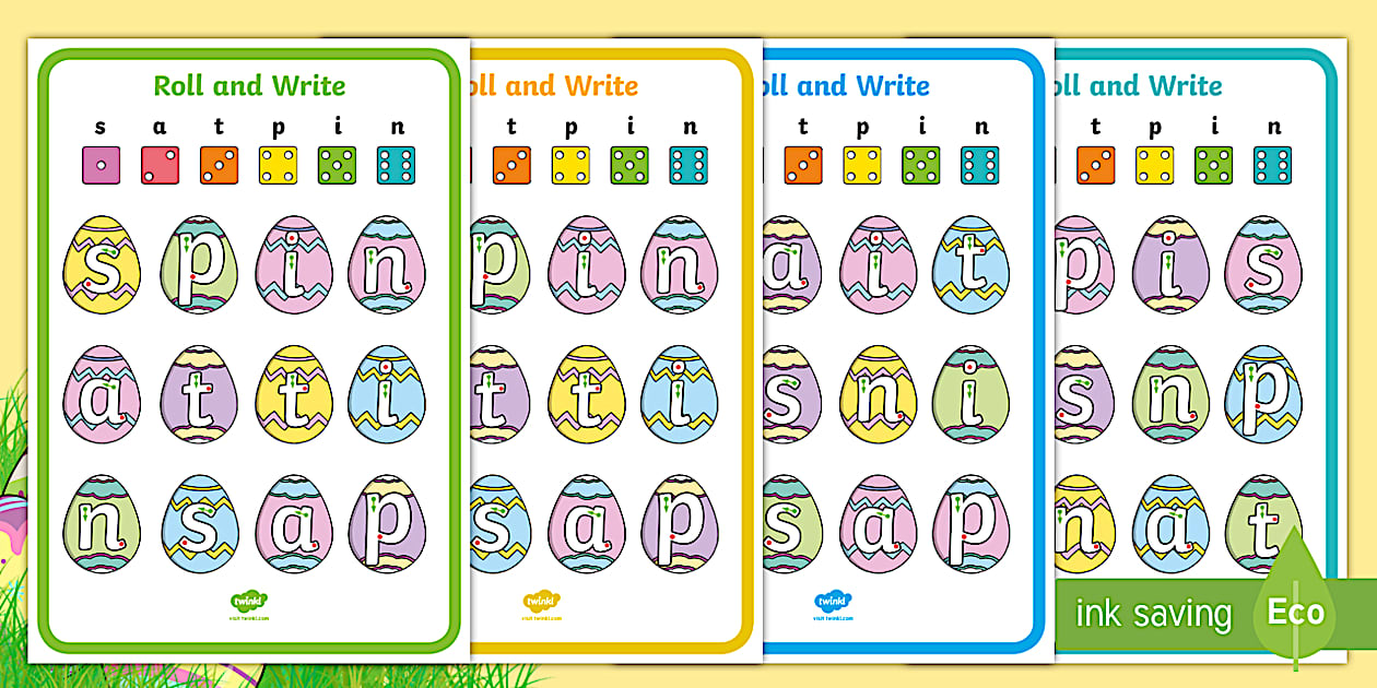 SA Roll and Write Easter Letter Formation 's, a, t, p, i, n' Activity
