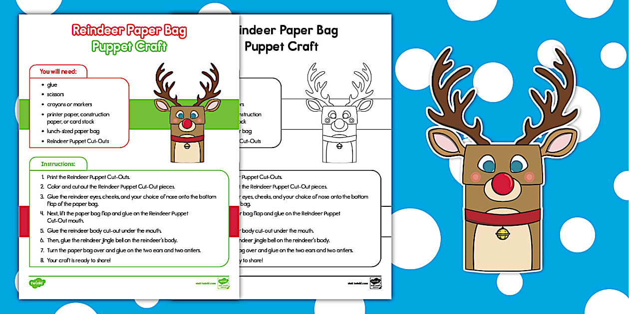 Reindeer Paper Bag Puppet Craft - Twinkl