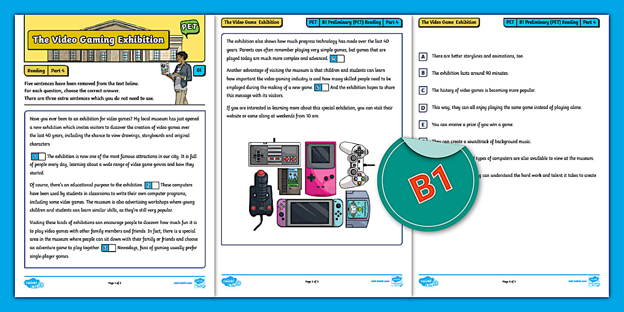 B1 Preliminary (PET) Reading Part 4 - The Video Gaming Exhibition