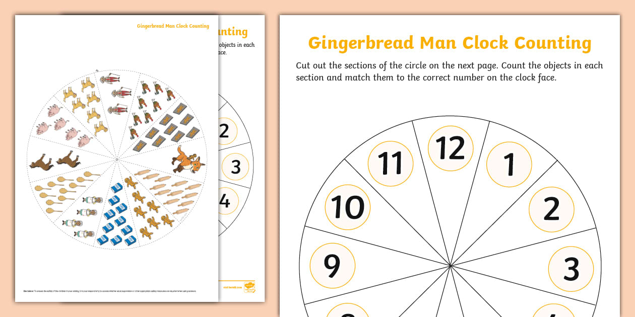 Gingerbread Man Themed Clock Counting Activity - Twinkl