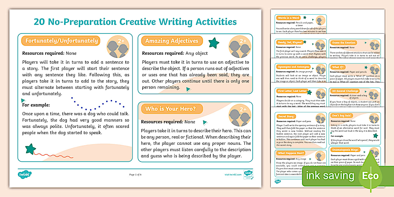 20 No-Preparation Creative Writing Activities (teacher made)