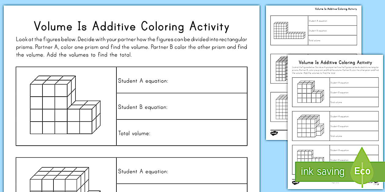 Volume is Additive Coloring Worksheet for 3rd-5th Grade