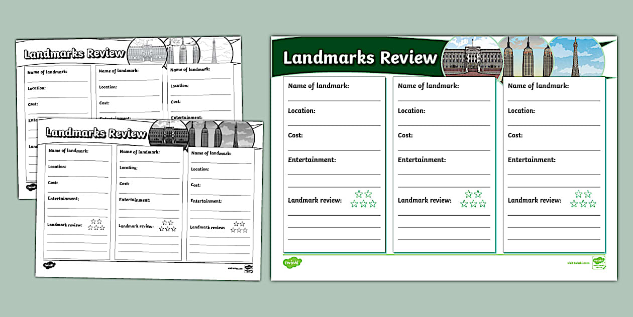 Landmarks Review Worksheet - Twinkl Geography (Teacher-Made)