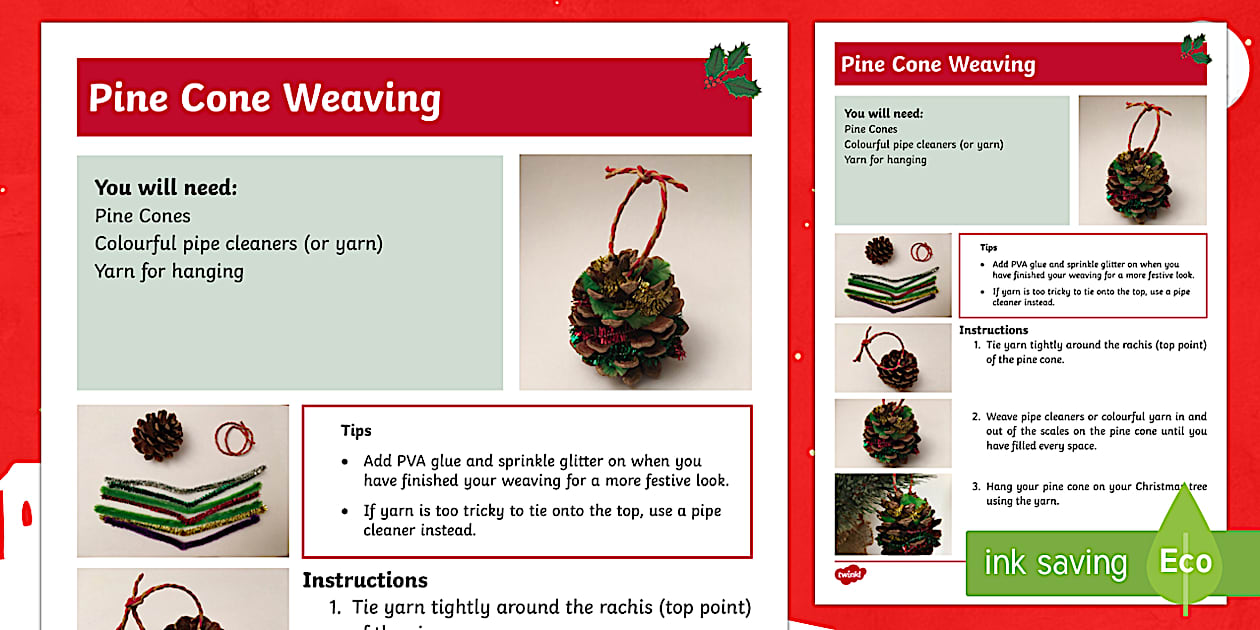 Christmas Pine Cone Weaving Craft Instructions - Twinkl