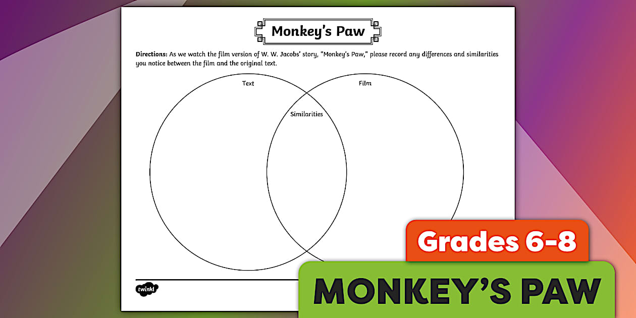 Monkey's Paw Versions Venn Diagram for 6th-8th Grade
