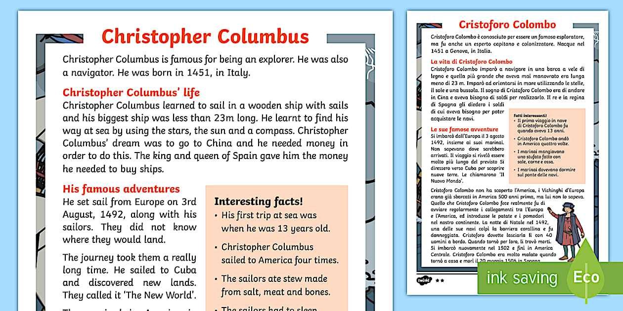 Christopher Columbus Explorer Differentiated Reading Comprehension