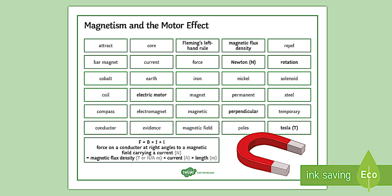 Black and White Edexcel Physics Magnetism and the Motor Effect Word Mat