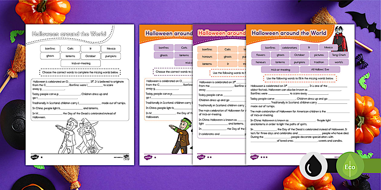 Primary Halloween around the World Cloze Activity