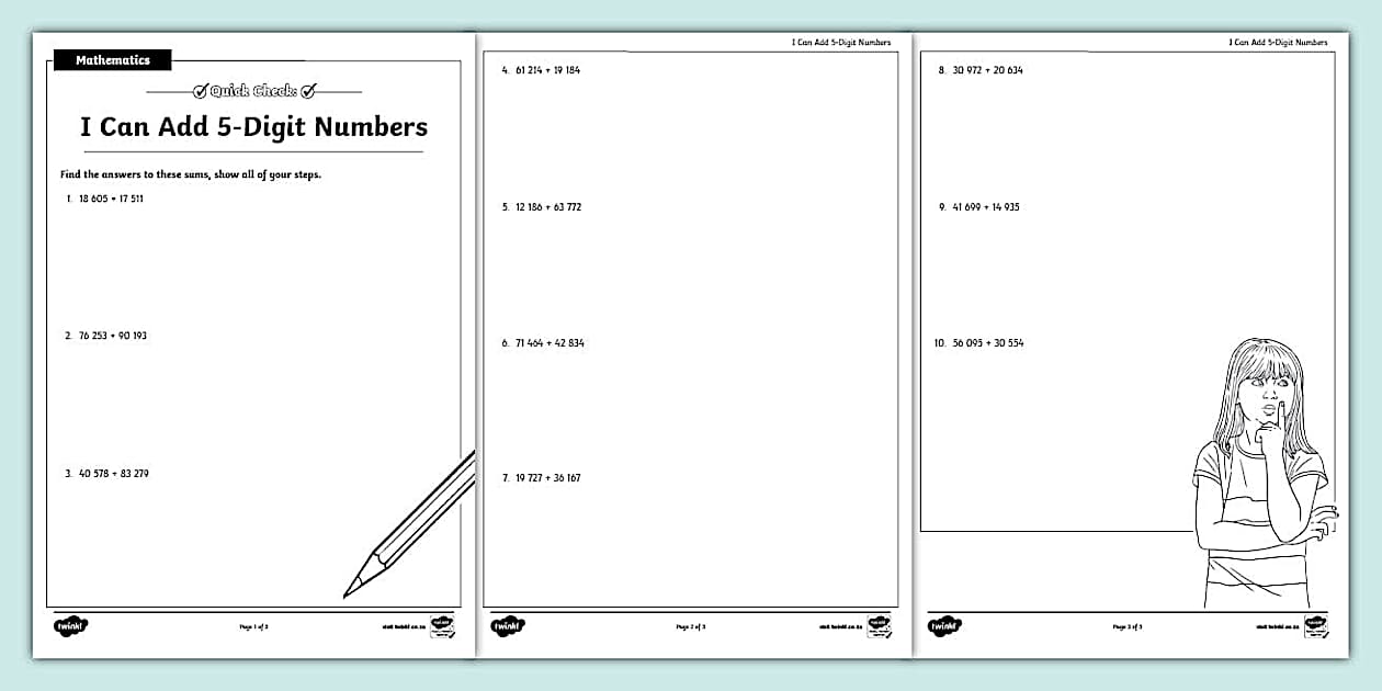 Quick Check: I Can Add 5-Digit Numbers Activity Sheet