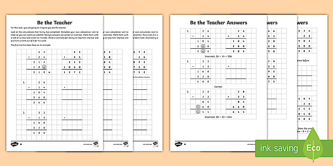Year 6 Finding Mistakes in Written Multiplication Calculations Worksheets