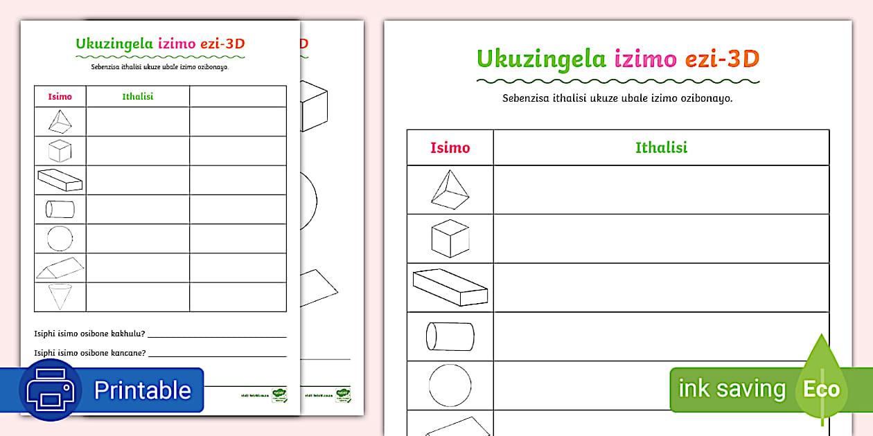 Ukuzingela Izimo Ezi-3D (teacher made) - Twinkl