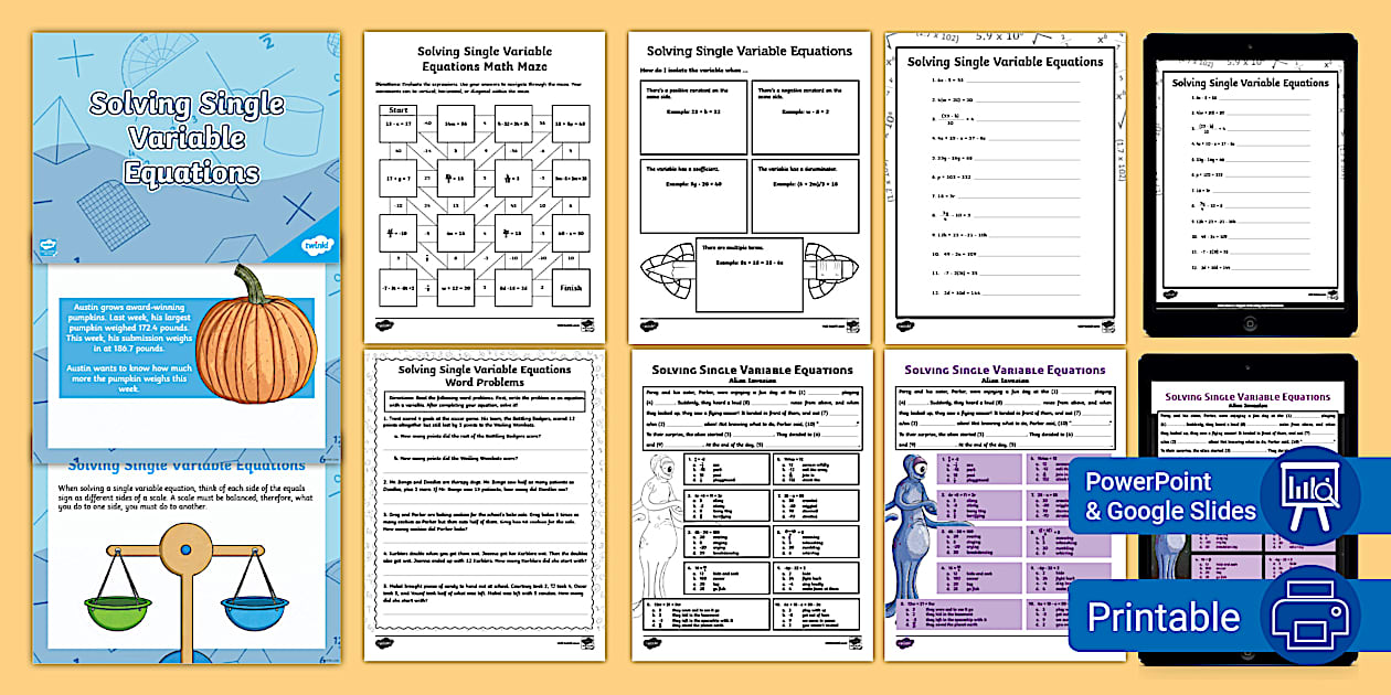 Sixth Grade Solving Single Variable Equations Lesson Pack