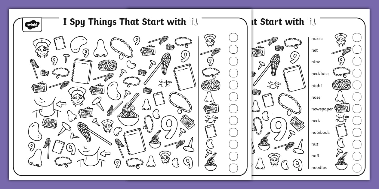 I Spy Things That Start with 'n' Activity Sheet