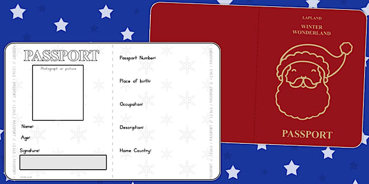 Black and White Father Christmas Passport Writing Frame