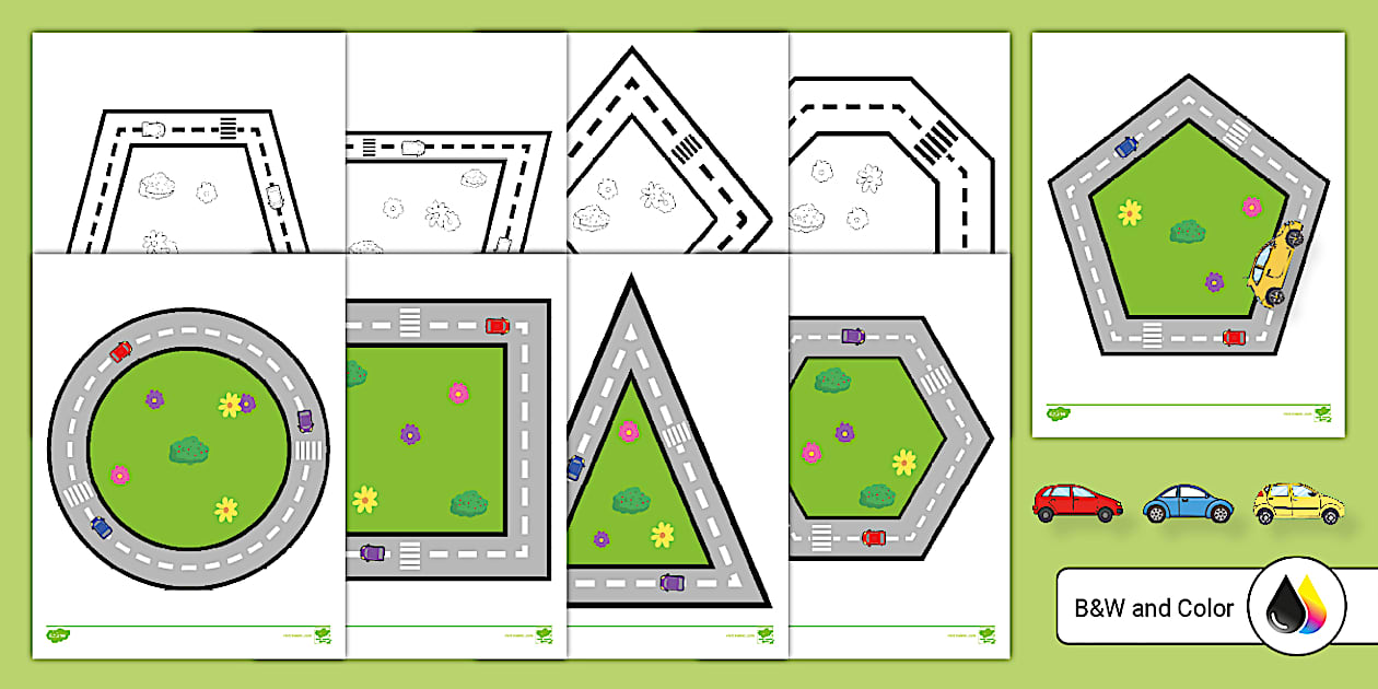 2D Shapes Trace the Road Activity Mats (teacher made)