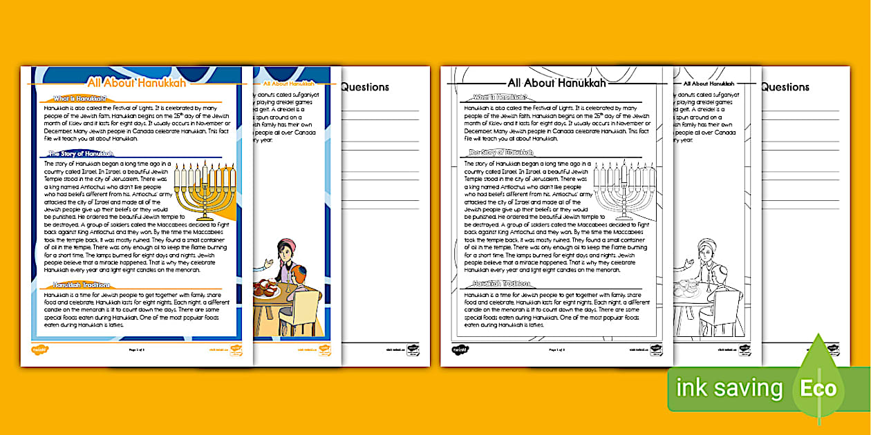 Hanukkah Fact File with Questions - Grades K-3 - Twinkl