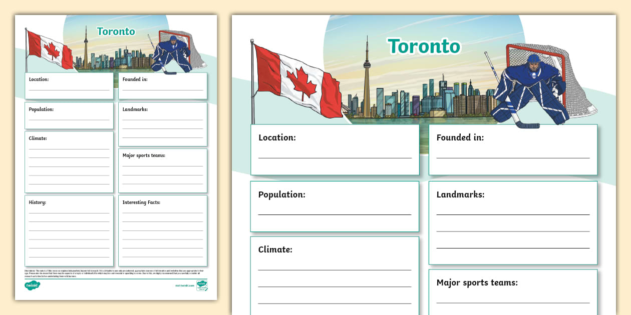 Toronto Fact File Template (teacher made) - Twinkl