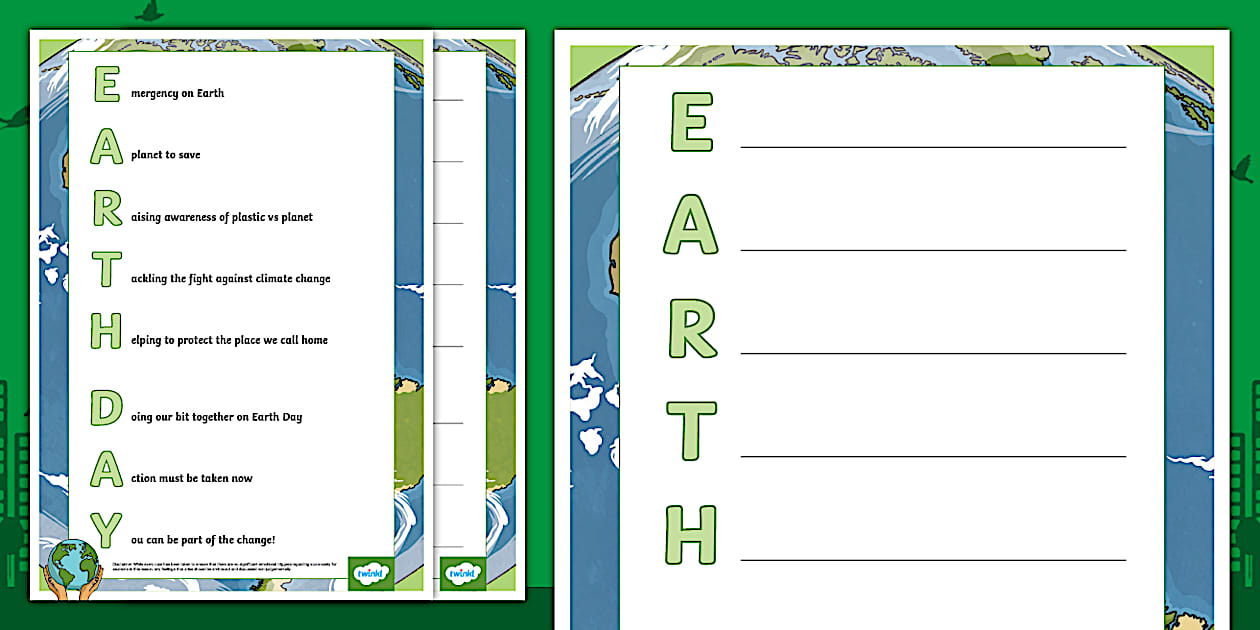 Earth Day Acrostic Poem Example - KS2 (teacher made)