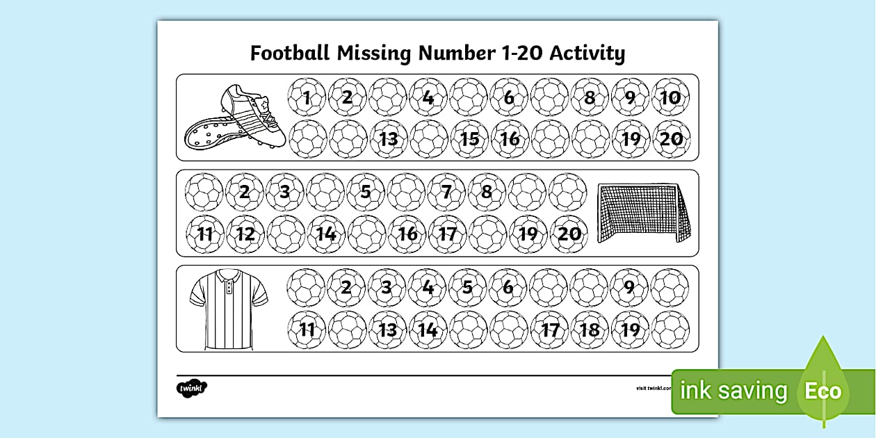 👉 Football Themed Missing Numbers 1-20 Activity - Twinkl