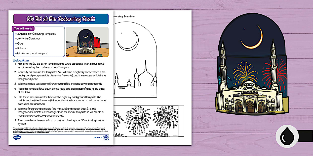 3D Eid al-Fitr Colouring Craft (teacher made) - Twinkl