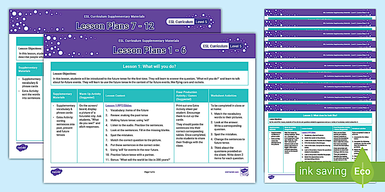ESL Curriculum: Level 5 Lesson Plans (teacher made) - Twinkl