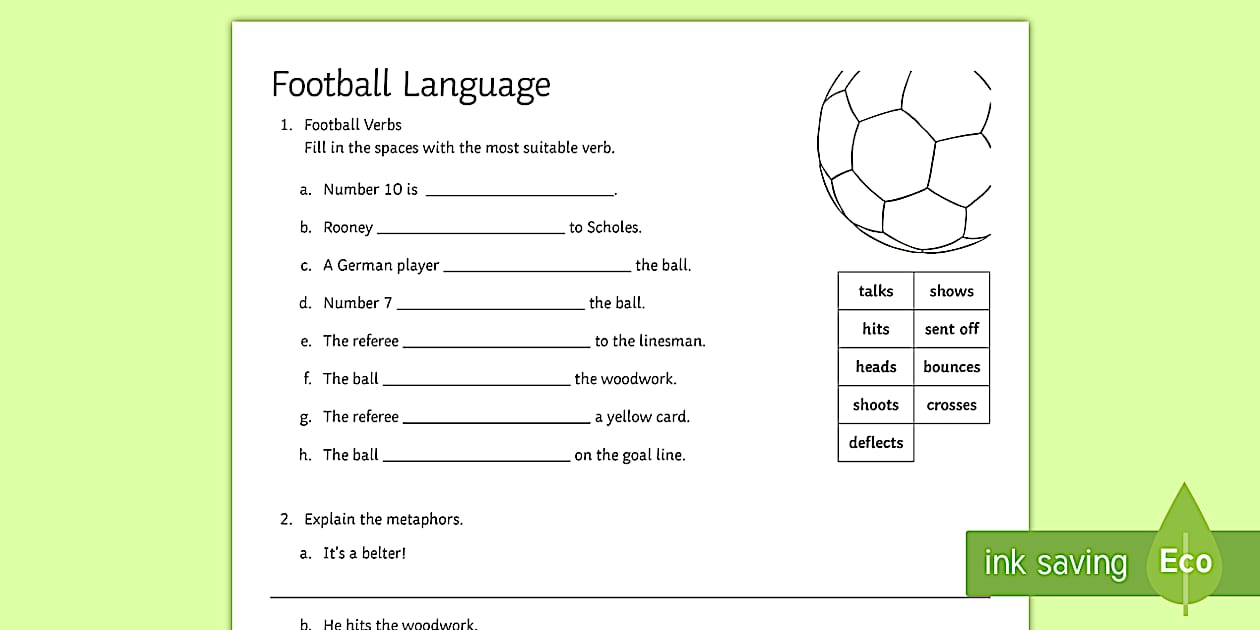 Talking about Football in English | ESL Worksheet - Twinkl