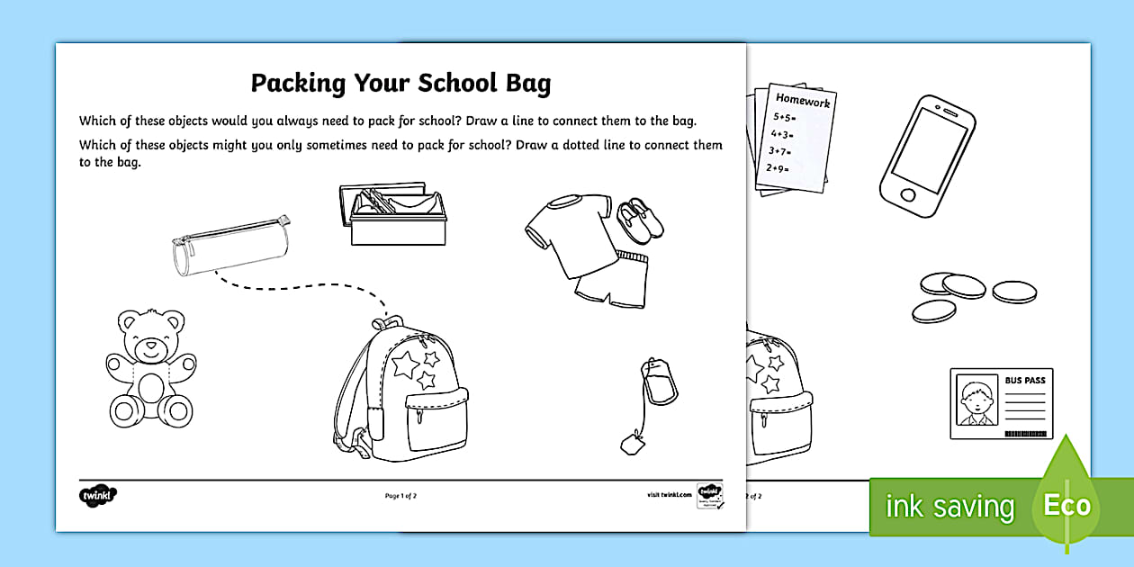 Packing Your School Bag Worksheet / Worksheet (teacher made)