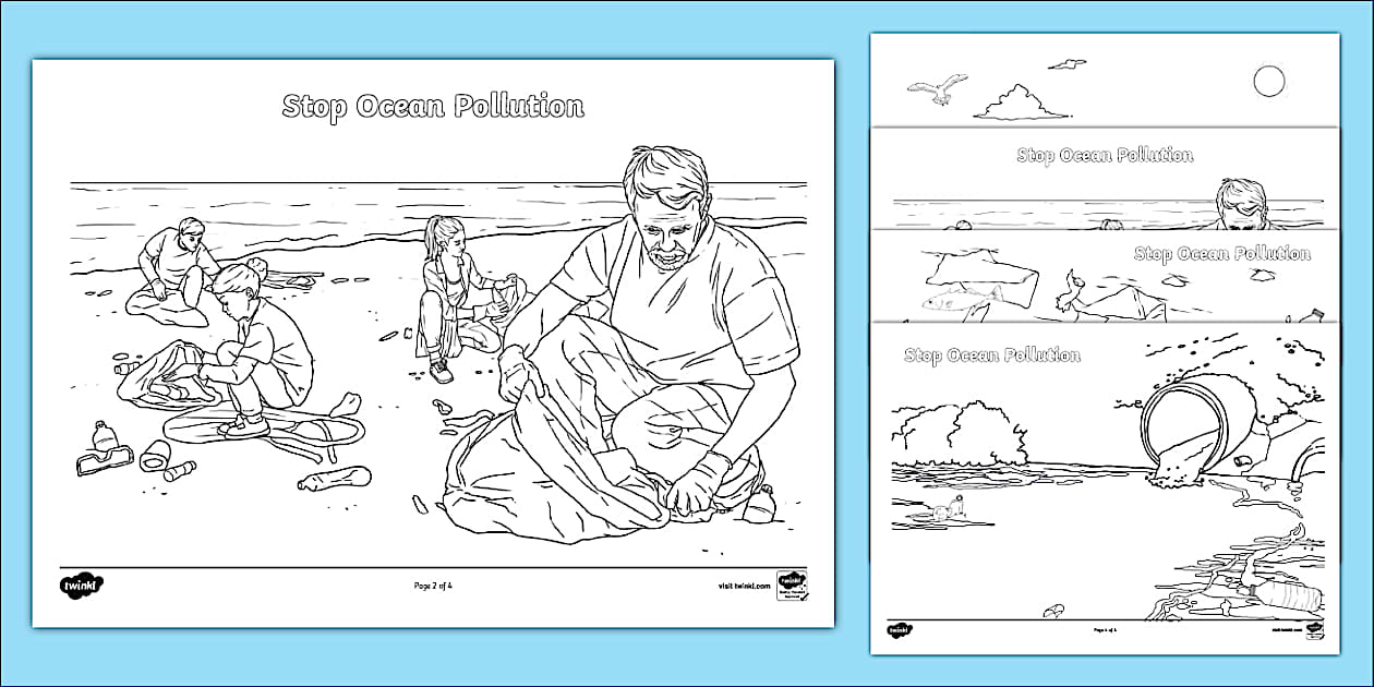 Ocean Pollution Colouring Sheets - Twinkl