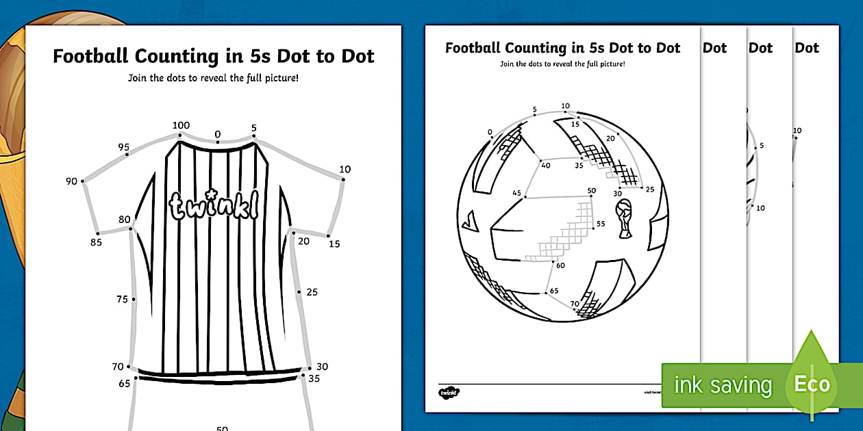 KS1 Football Themed Counting in 5s Dot to Dot Worksheets