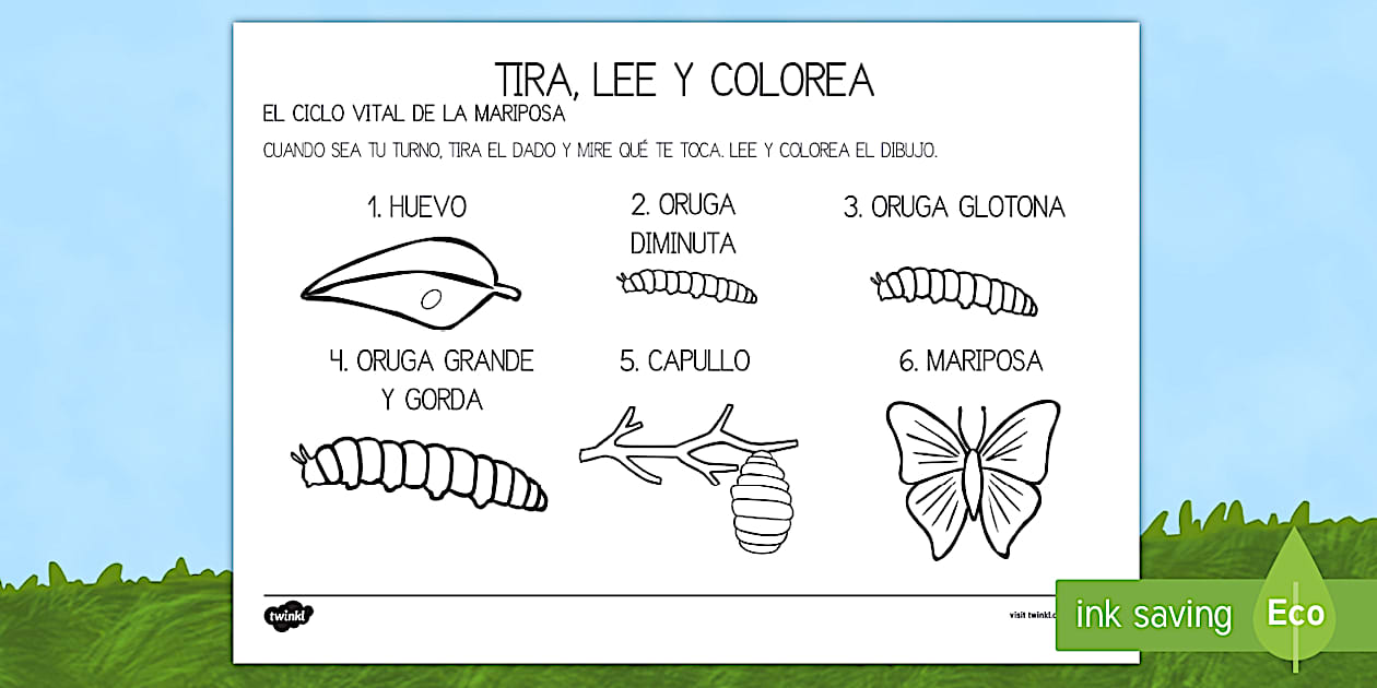 Ficha de tirar el dado y colorear: La pequeña oruga glotona
