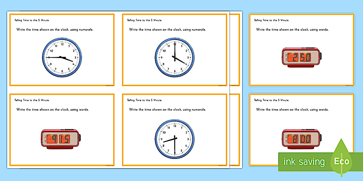 Telling Time to the Five Minute Interval Task Cards - Twinkl