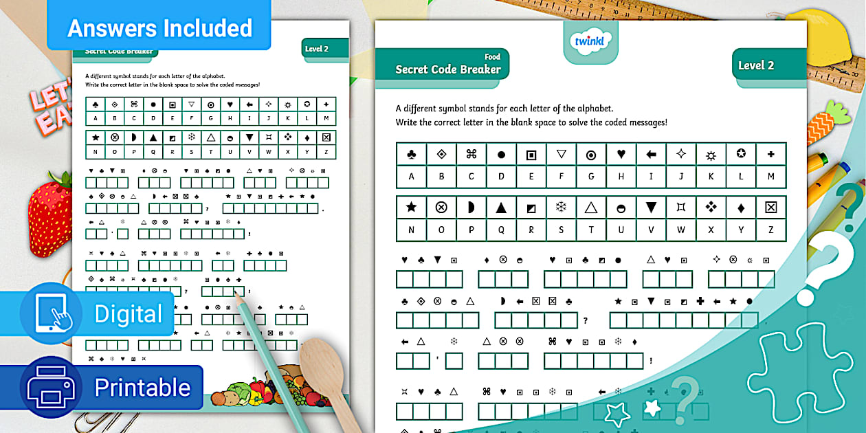 Food Secret Code Breaker - L2 - Twinkl - Kids Puzzles