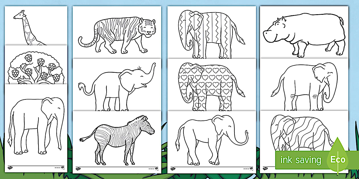 Elephant Colouring Sheets to Support Teaching on Elmer