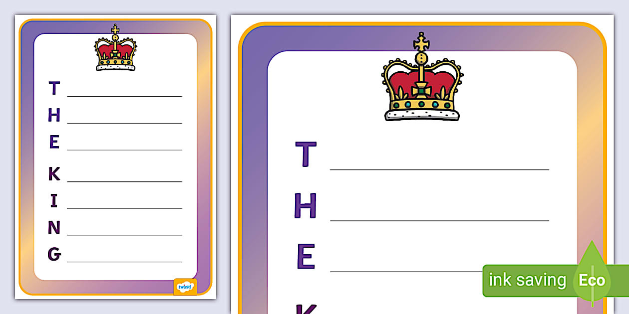 The King Acrostic Poemr,royalty,king Charles,poem - Twinkl